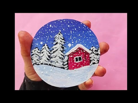 snowfall painting with acrylic colour | Snowfall scenery drawing with ...