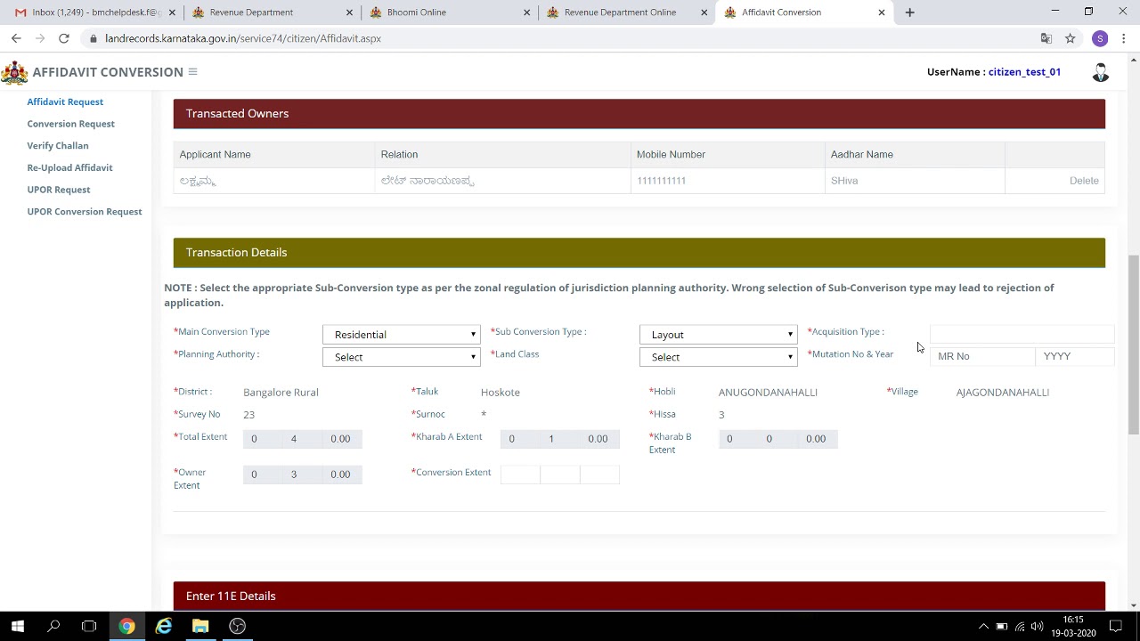 How to apply Conversion request by citizen in Karnataka - YouTube