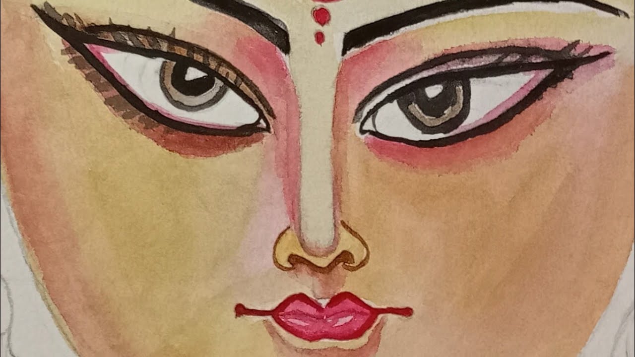 Maa durga drawing water colour - YouTube