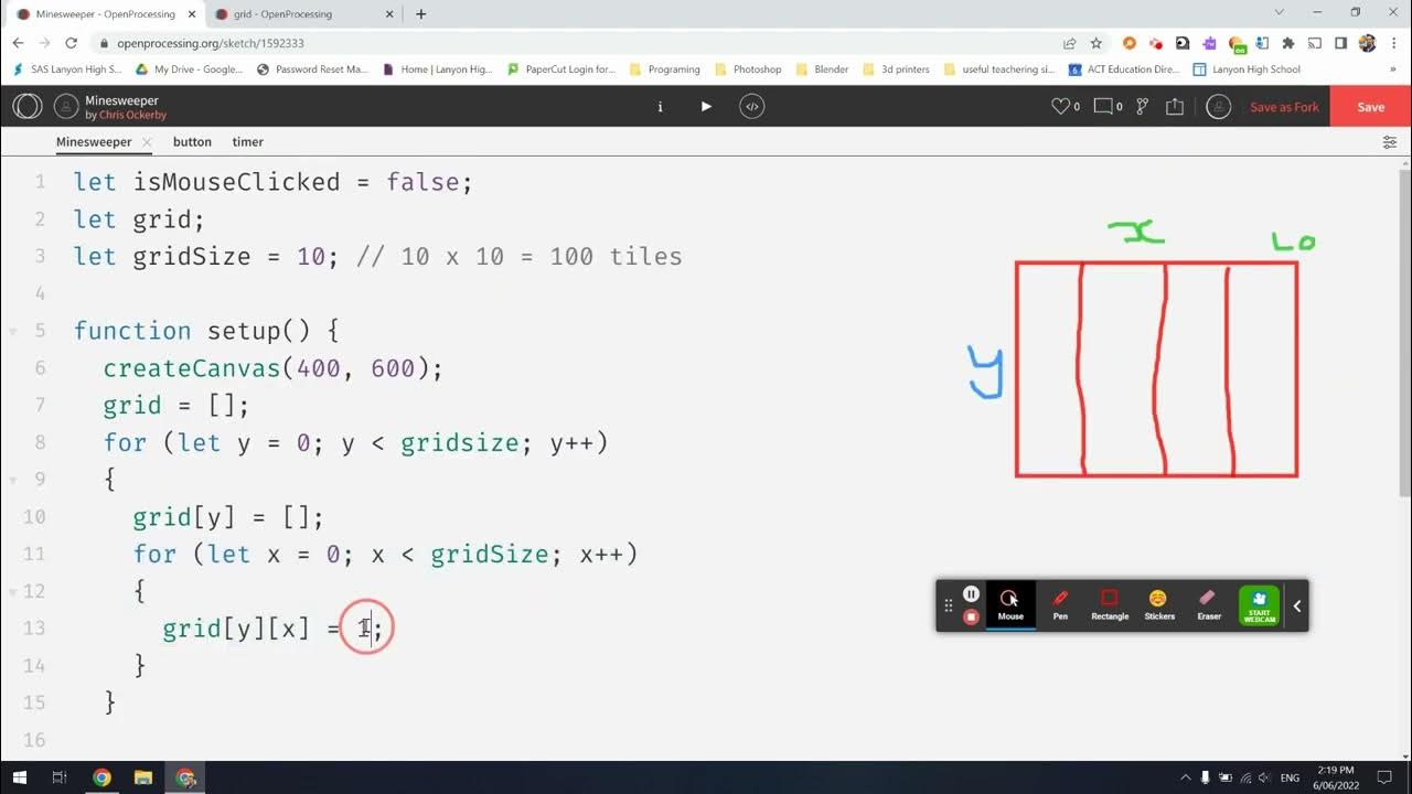 Minesweeper - Part 2 - 2d array grid - YouTube