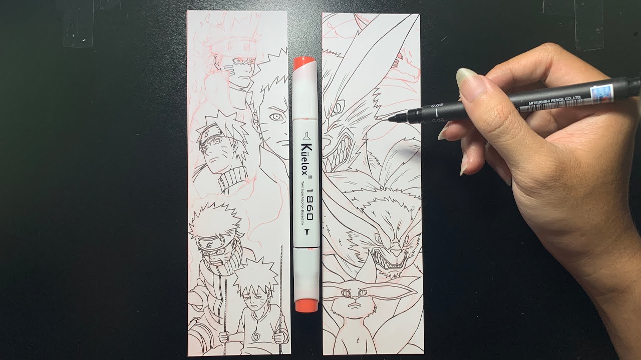 GOODBYE KURAMA... - Time-lapse Drawing Bookmark Naruto Uzumaki & Kurama ...