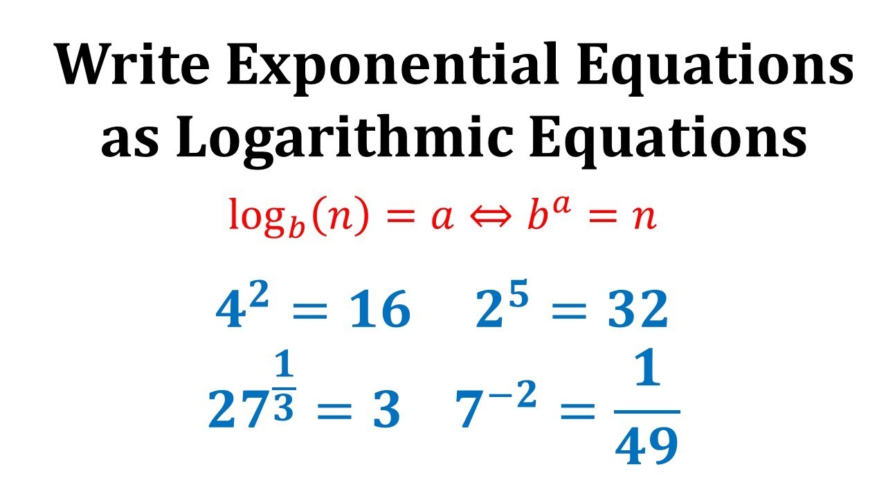 Ex Write Exponential Equations As Logarithmic Equations YouTube Ex Write Exponential Equations As Logarithmic Equations YouTube