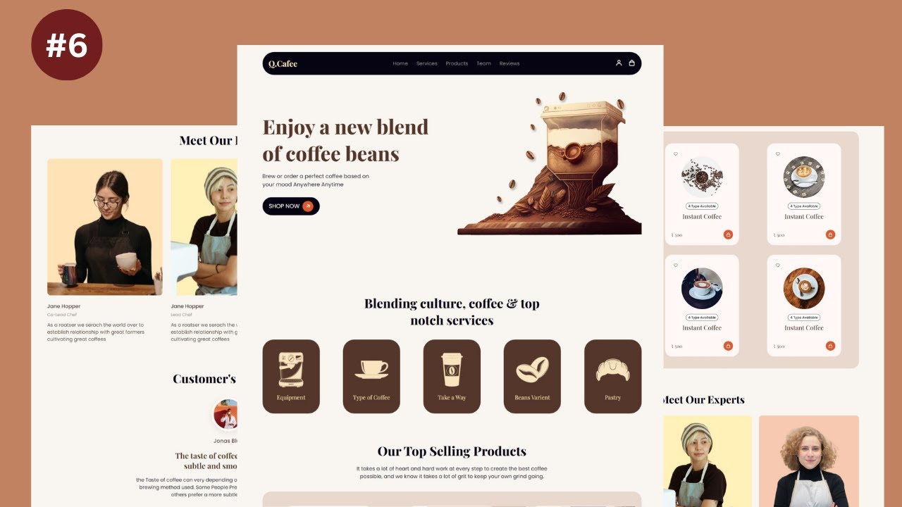 Responsive Coffee Shop Web Design: Part 6 Team Section || HTML, CSS, JS ...