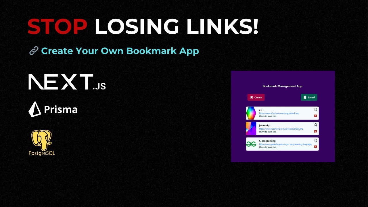 Full-Stack Bookmark App with Next.js, Prisma & PostgreSQL - YouTube