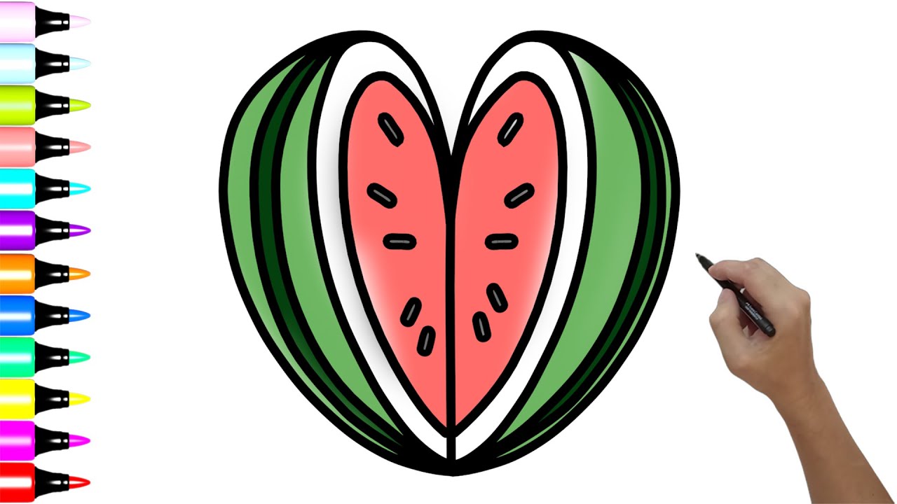 Drawing a ️🍉 Heart shaped Watermelon | Step by step drawing Follow ...