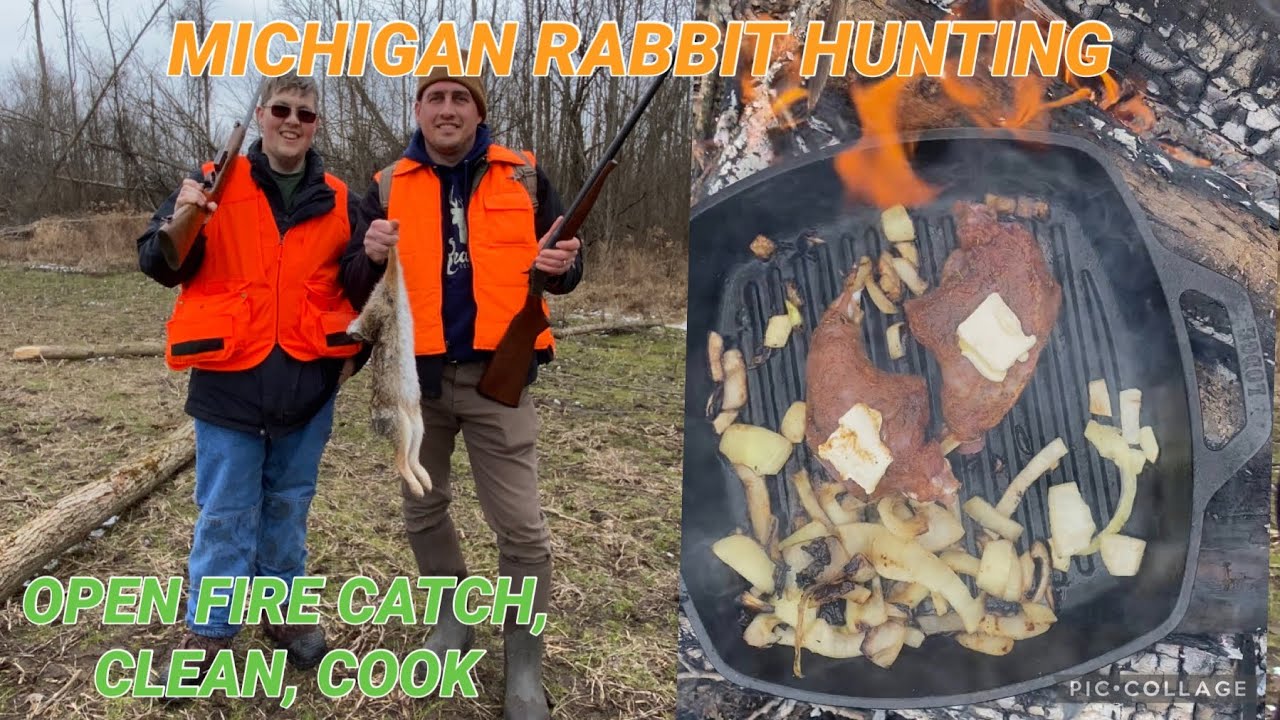 MICHIGAN RABBIT HUNTING (CATCH, CLEAN, COOK) | OPEN FIRE CAST IRON ...
