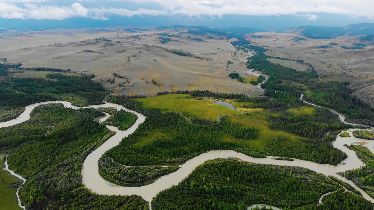 Aerial video over river Chuya in the Kurai steppe - YouTube
