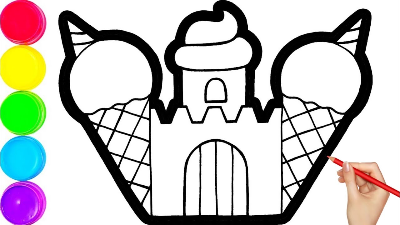 Easy Ice cream castle drawing, painting and colouring for kids, toodles ...