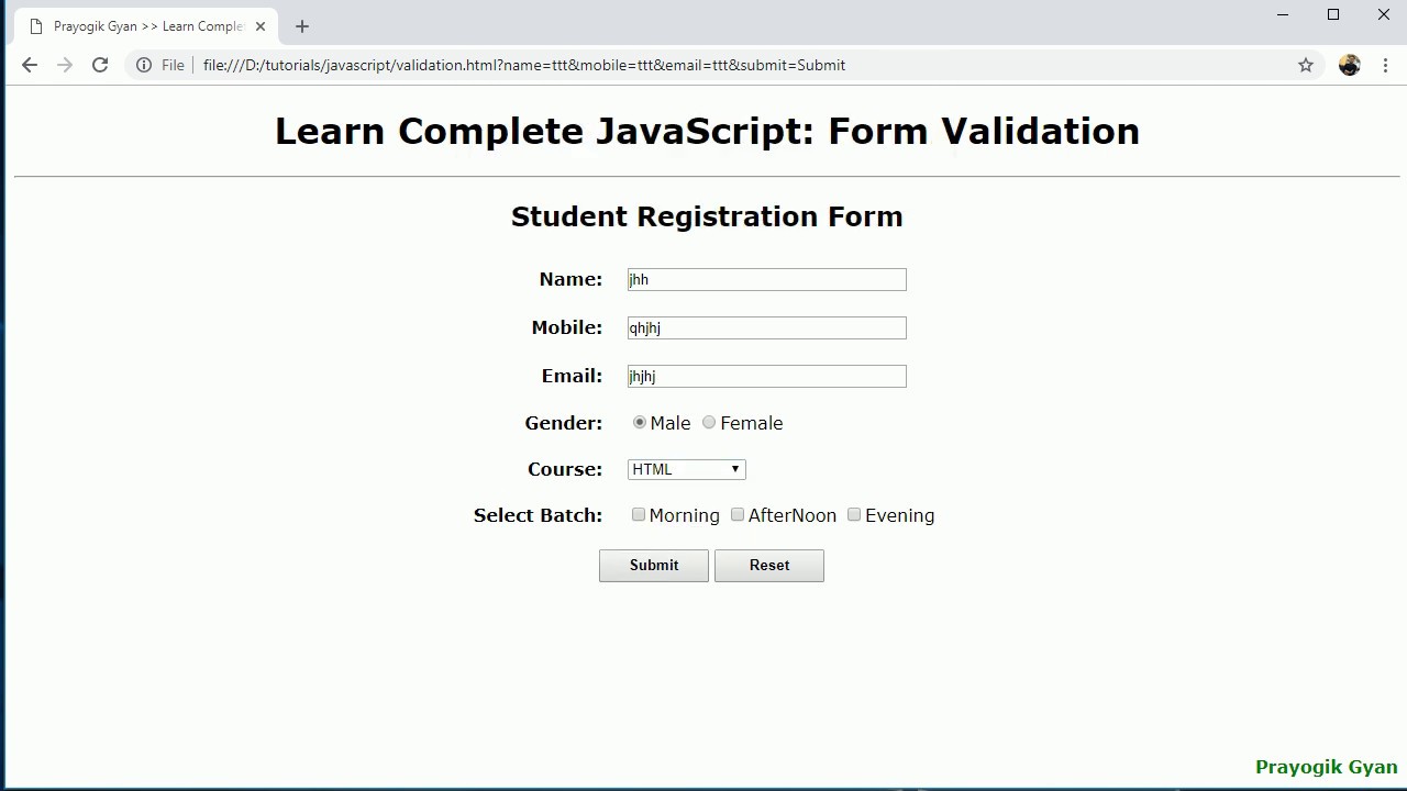 Javascript Form Validation In Hindi Part17 Youtube