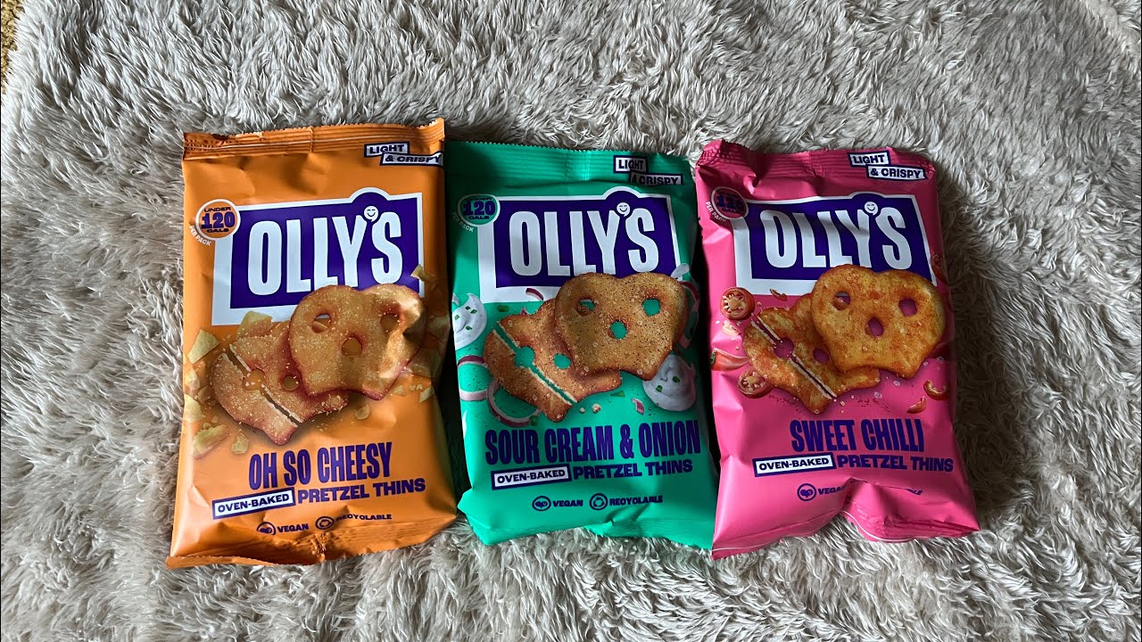 Olly’s Snacks Pretzel Thins: Sour Cream & Onion, Oh So Cheesy, Sweet Chilli Review - YouTube