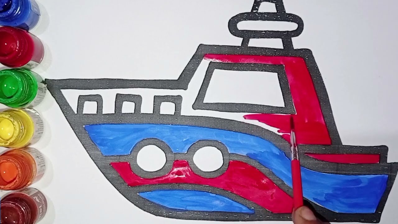 Yacht Boat drawing, painting and colouring for beginners, toddlers ...