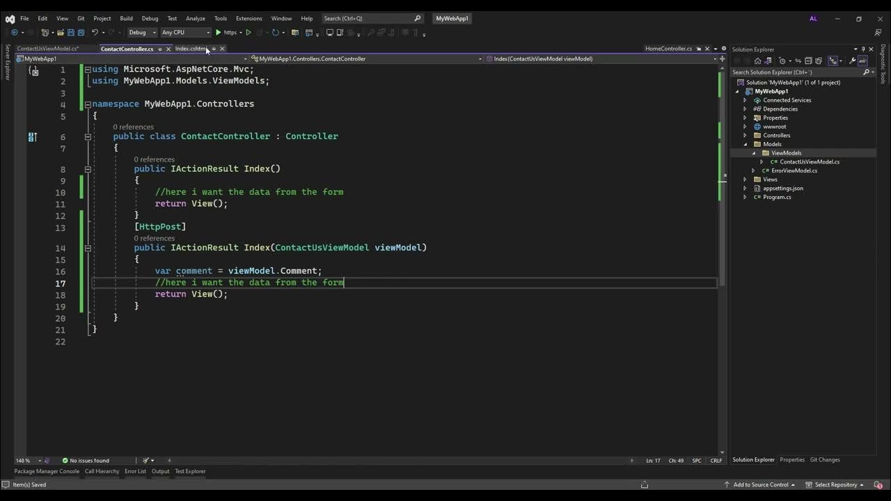Send data from a View to a Controller in ASP.NET (using viewModel) - YouTube