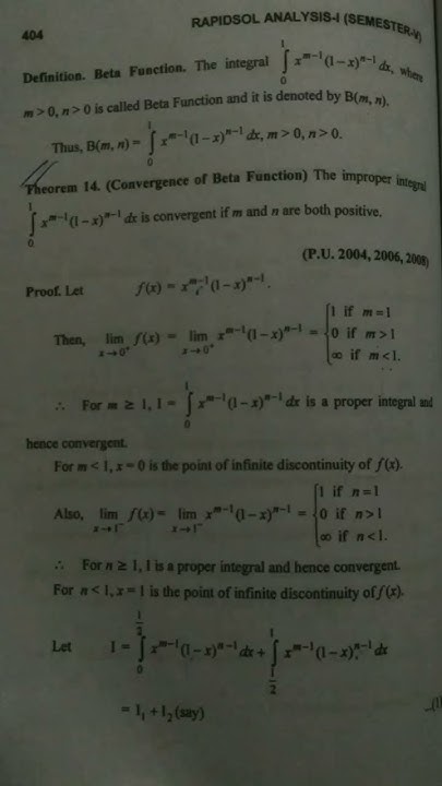 Theorem: Convergence of Beta Function || Improper Integrals || Semester: 5th - YouTube