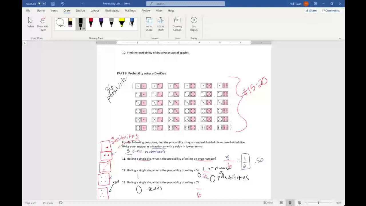 MAT 143 - Probability Lab, Rolling Dice Examples - YouTube