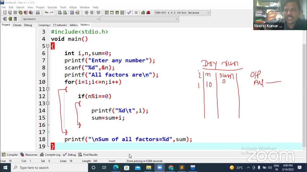 C PROGRAMMING(PROGRAM PRACTICE ON FOR LOOP)BSCIT 1ST YEAR,PPU,14-03-22 ...