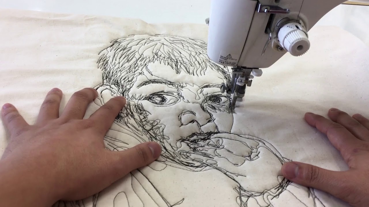 초상화-재봉틀로 드로잉, Portrait drawing with a Sewing machine (1080p) - YouTube