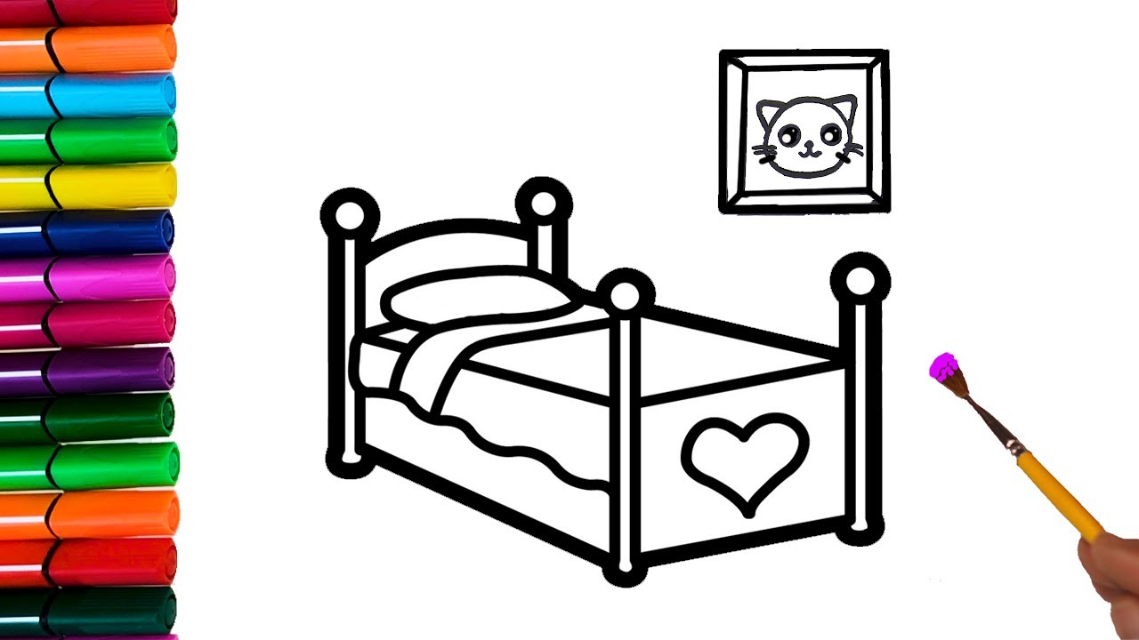 How to draw a bed for children? Draw a cute bed with a picture and ...