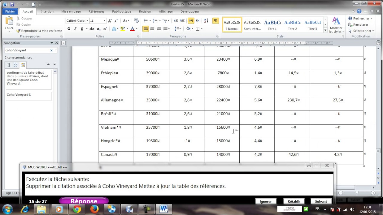 Supprimer la citation et Mettez à jour la table des références.Word ...