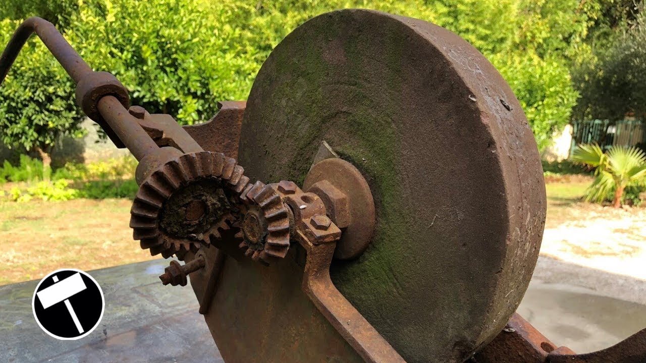 Antique and Rusty Grindstone Restoration - YouTube