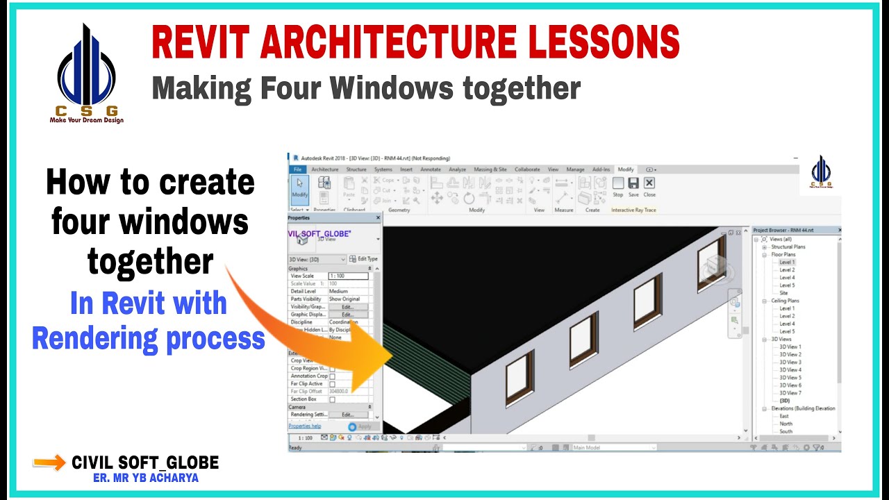 Creating Four windows together in Revit Architecture// With Rendering ...