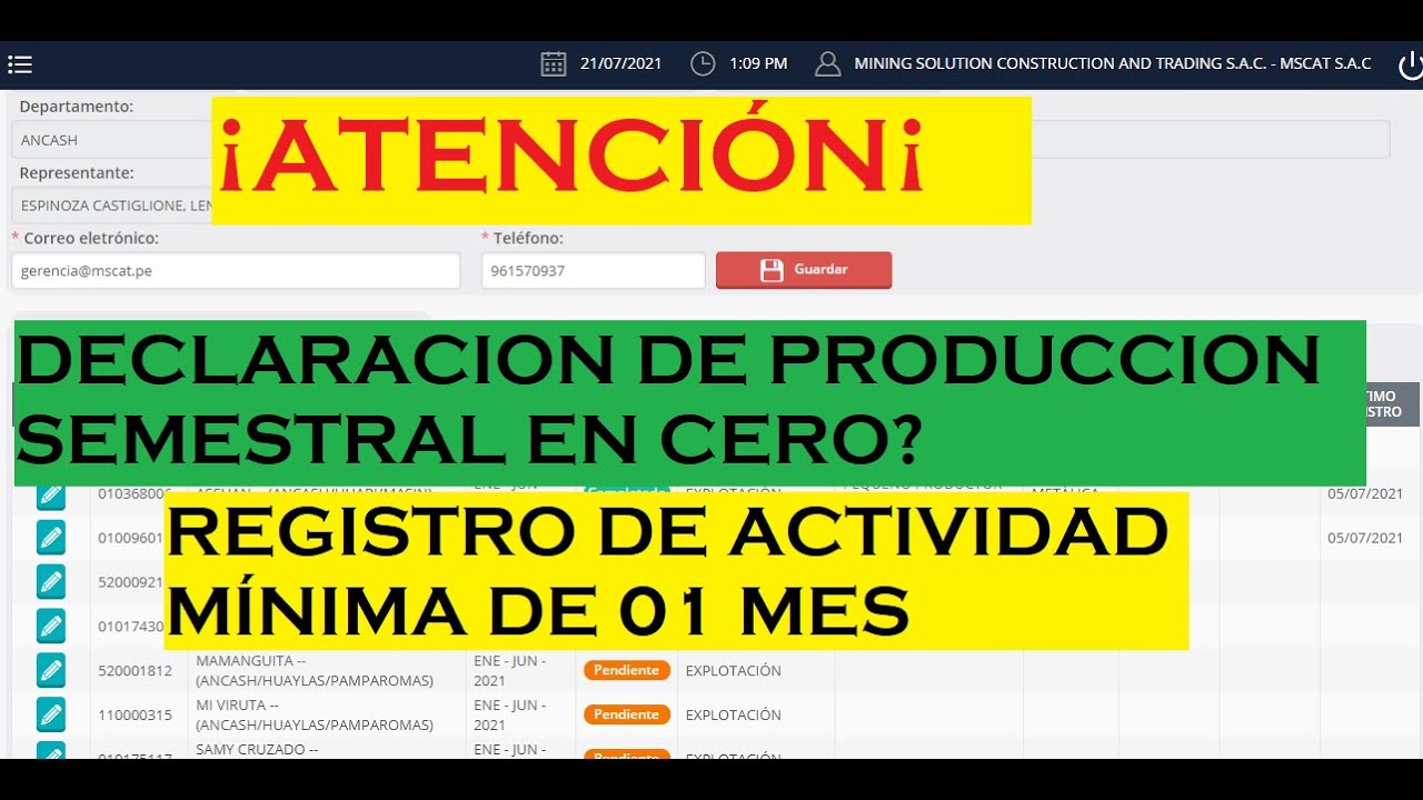 MINERIA REINFO: DECLARACIÓN SEMESTRAL DE PRODUCCIÓN EN CERO Y MÍNIMO UN ...