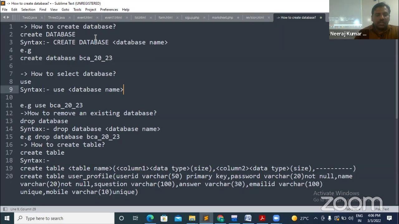 PHP WORKSHOP(OVERVIEW OF MYSQL) FOR BCA 2ND YEAR,PPU,3-3-22 - YouTube