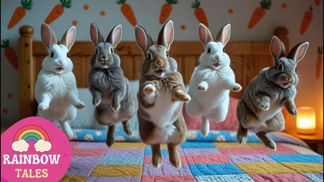 Five Little Rabbits Jumping on the Bed | Nursery Rhymes & Kids Songs ...