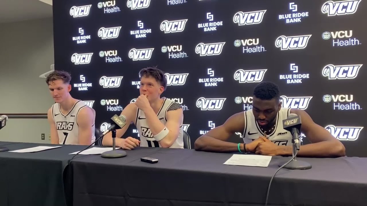 VCU basketball players Sean Bairstow, Max Shulga, Joe Bamisile after 88 ...