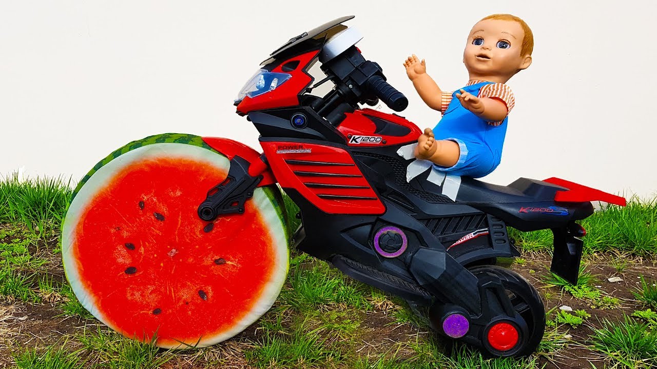 Max and Doll & Watermelon Wheel SportBike - YouTube