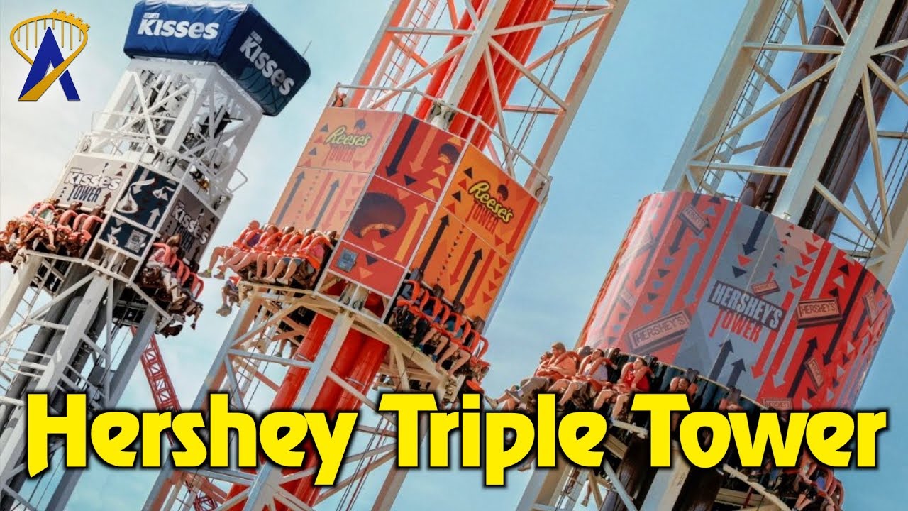 Hershey Triple Tower drop rides at Hersheypark - YouTube