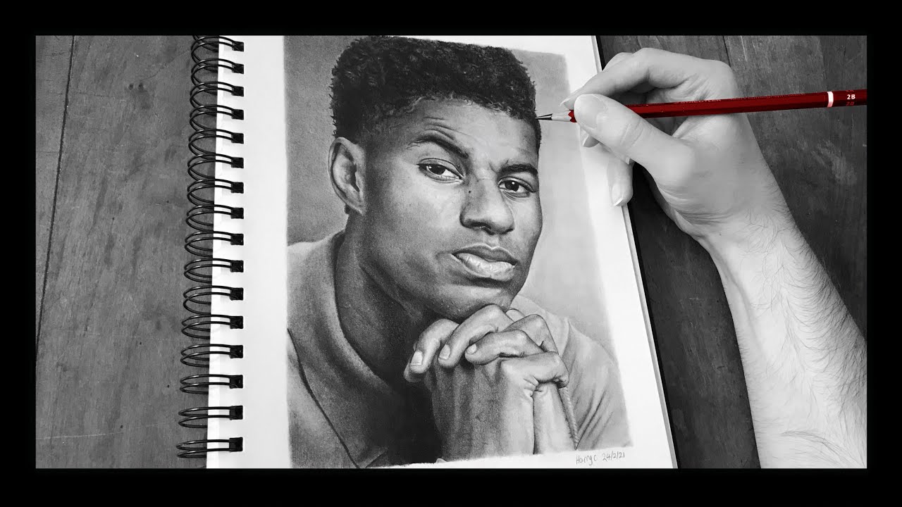 Drawing Marcus Rashford (Realistic Black and White Drawing) - YouTube