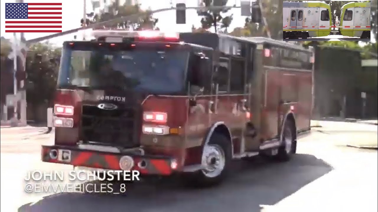 Fire Truck Waits for Train - Compton Fire Dept. Engine 41 and Squad 441 ...