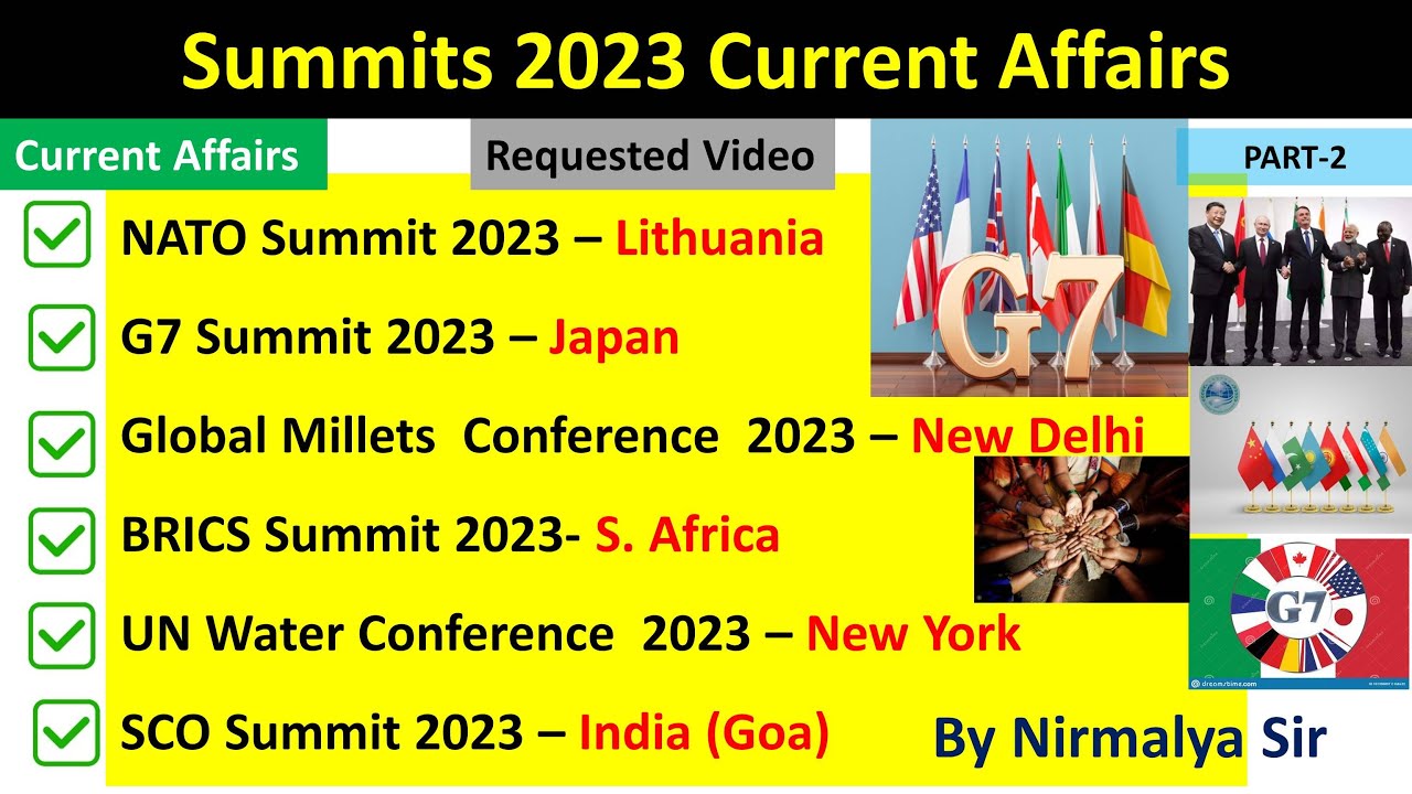 Summits 2023 Current Affairs | 2023 Part -2 |Important Summits and ...