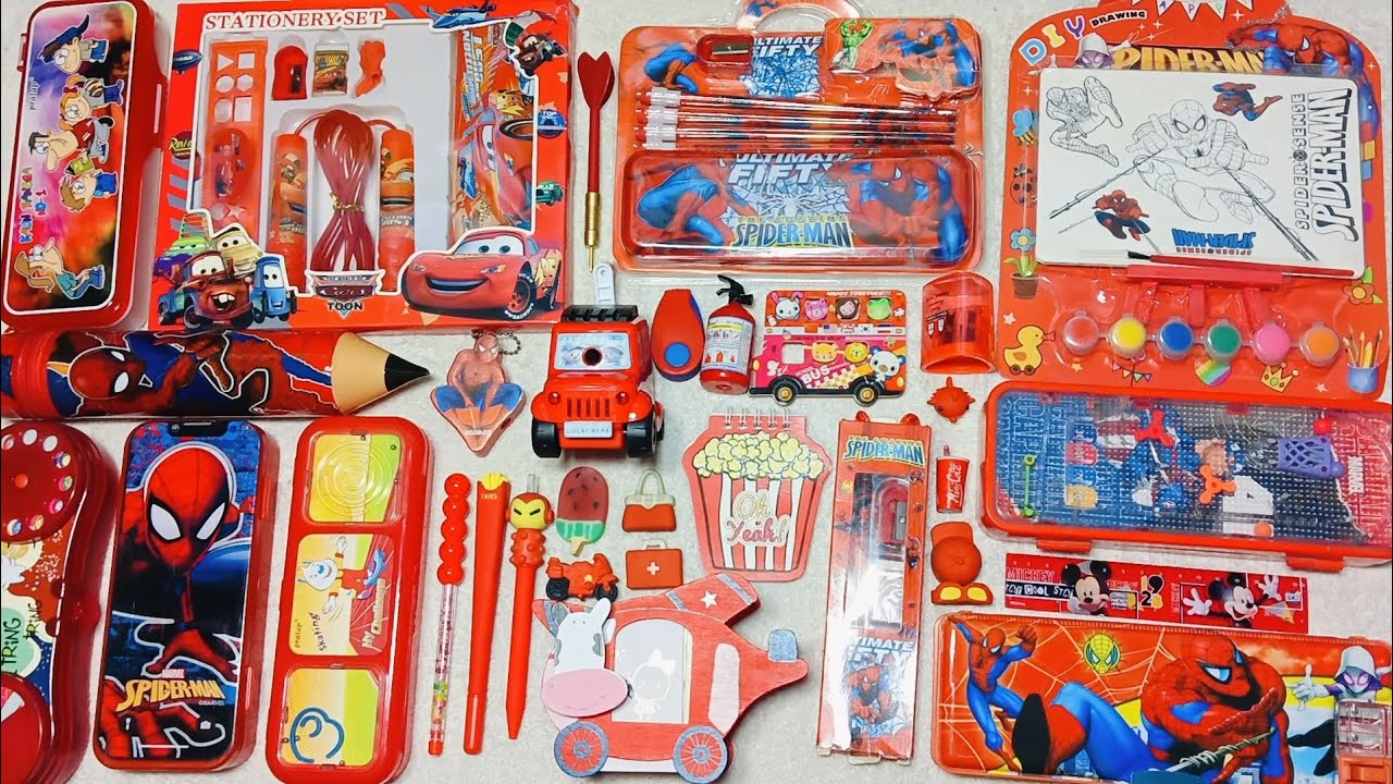 Ultimate red stationery collection - Sper bike eraser, pencil case ...