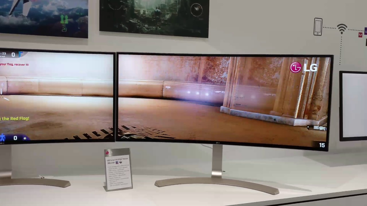 38" LG ultra wide monitors in surround - YouTube