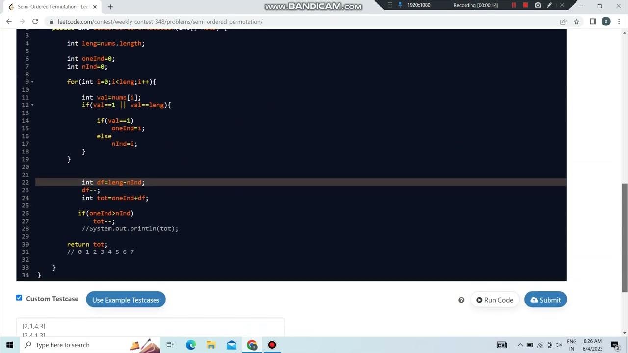 6424 Semi Ordered Permutation Leetcode Weekly Contest 348 Solution Code Youtube