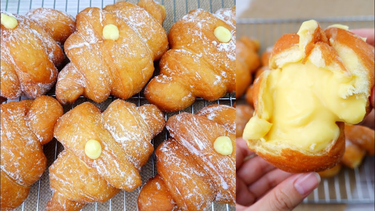 No Oven!!! Donat Croissant isi Cream Custard | Lembut dan Creamy - YouTube