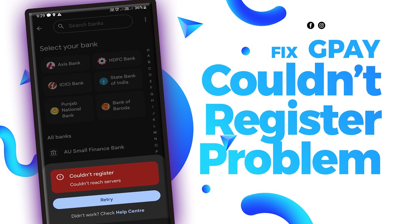 How to fix gpay couldn't register Problem - YouTube