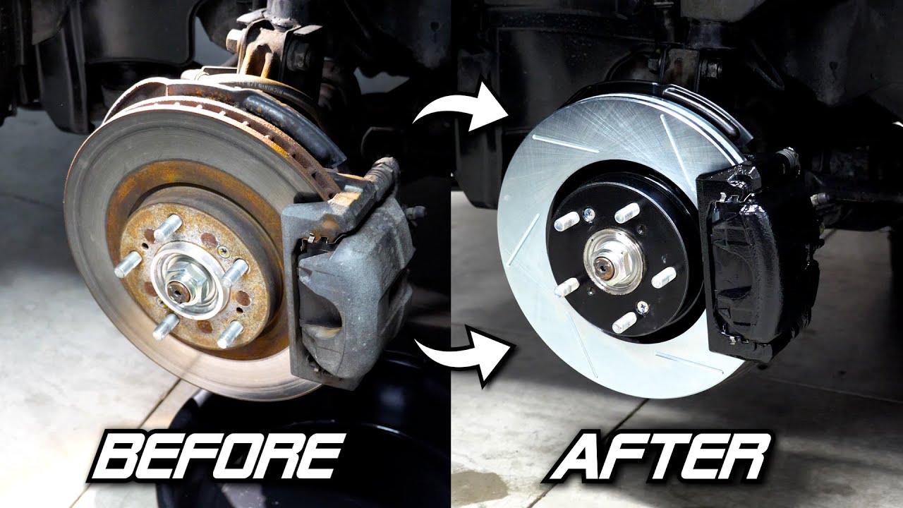 Upgrading STOCK Brakes with Slotted Rotors//Pads & G2 Caliper Paint ...
