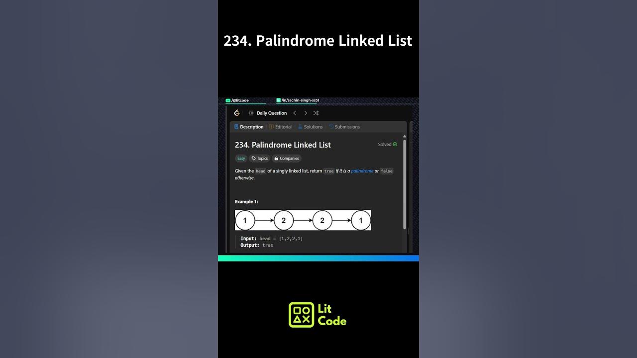 Leetcode 234 Palindrome Linked List Shorts Python Leetcodechallenge Coding Leetcode Youtube 3512