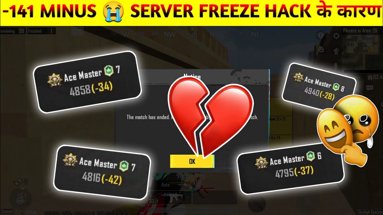 💔 -141 MINUS 😭 SERVER FREEZE HACK के कारण || SOLO RANK PUSH BGMI 🇮🇳 ...