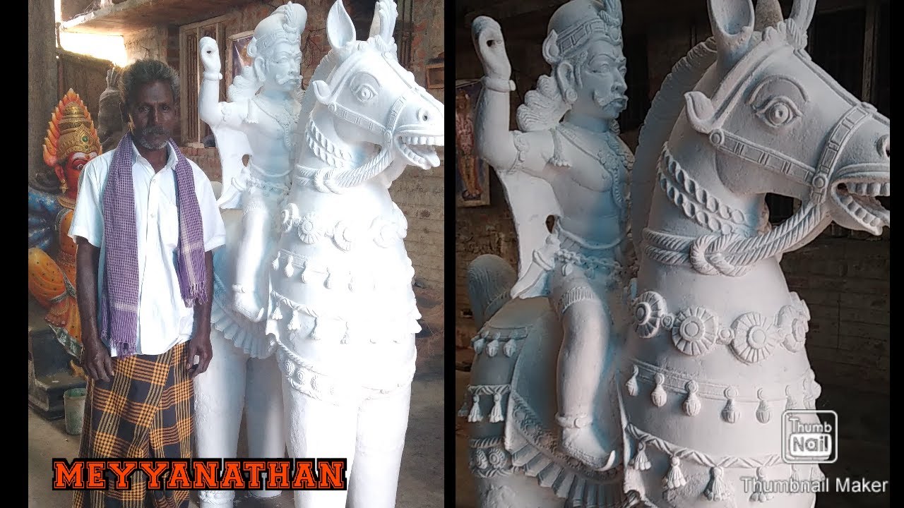 Karuppar and horse sculpture with clay making - YouTube