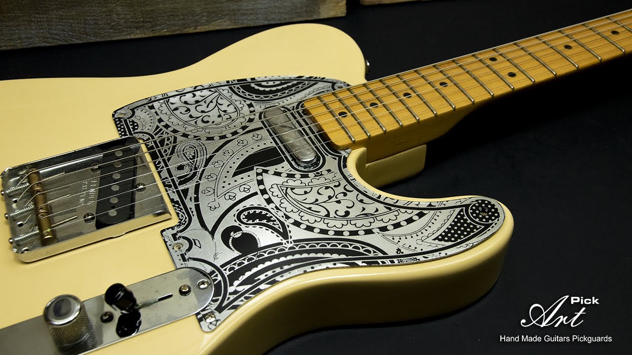 Aluminum Telecaster Pickguard Engraved and Hand Painted Paisley ...