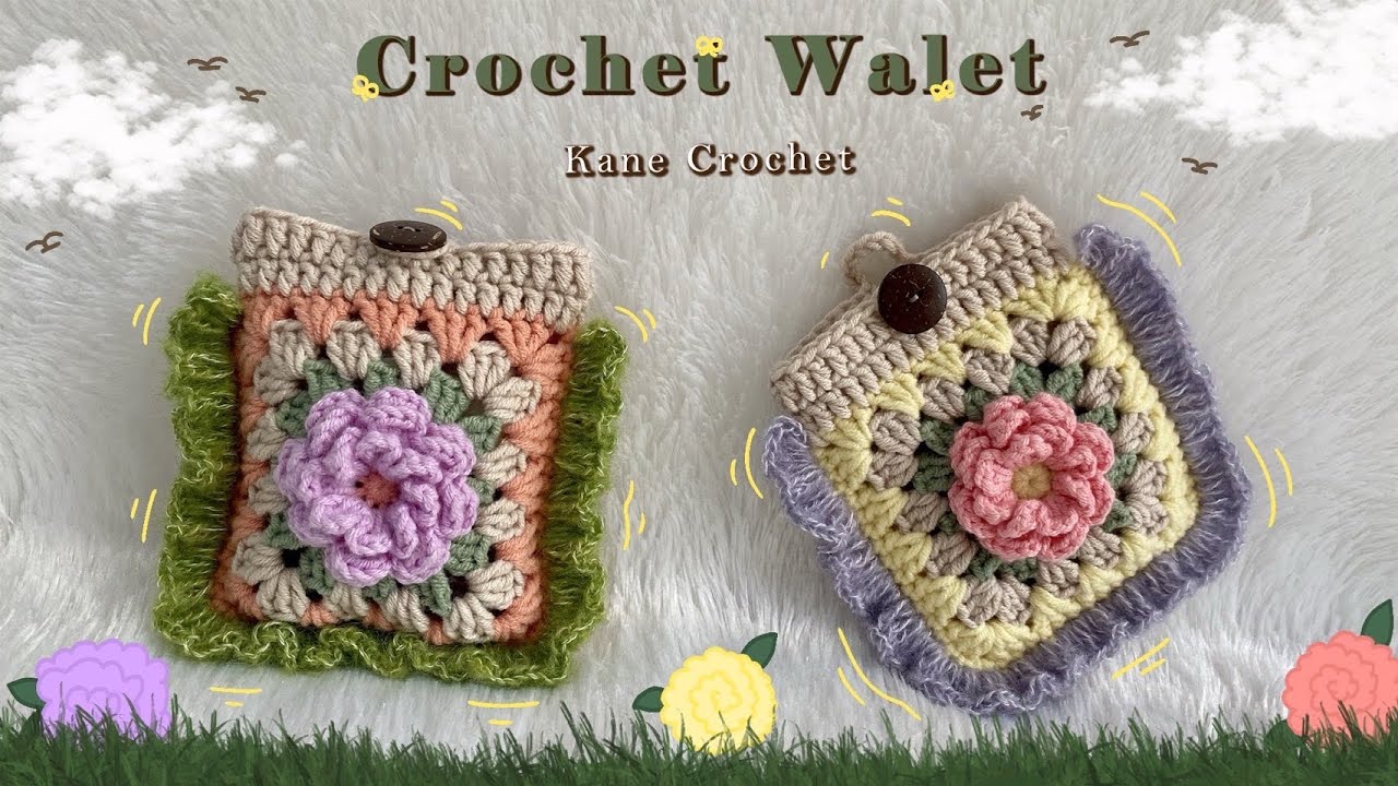 CROCHET WALLET 🌸 How to Crochet 3D Flower Granny Square 🌺 Crochet ...