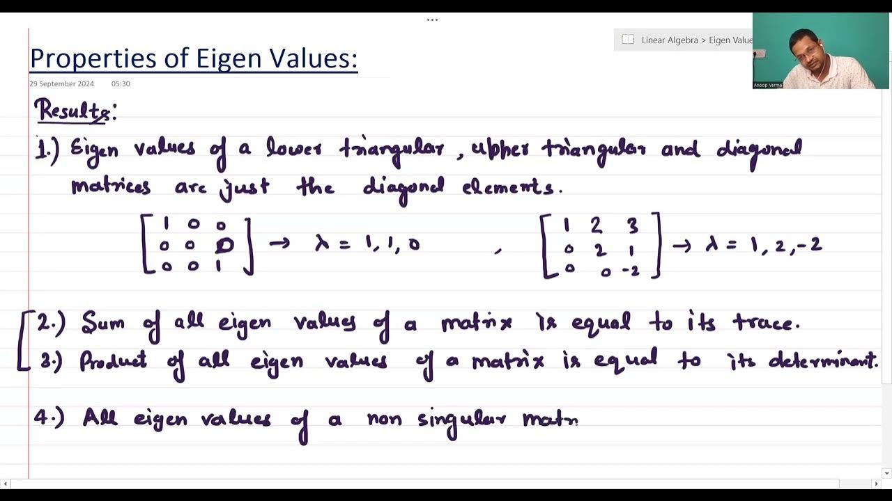 Linear Algebra | Eigen Values and Eigen Vectors | Properties of Eigen Values | Lecture-74 - YouTube