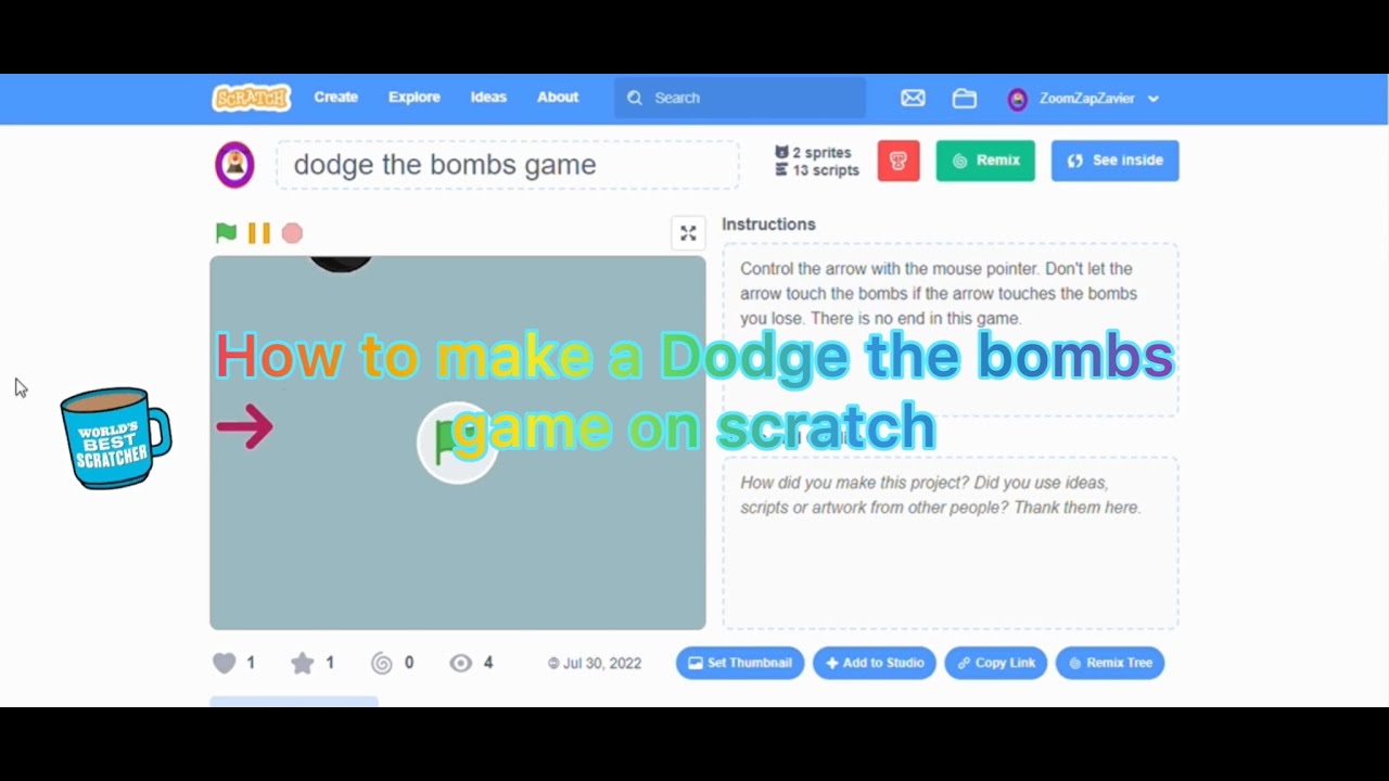 How to make a dodge the bombs game on scratch - YouTube
