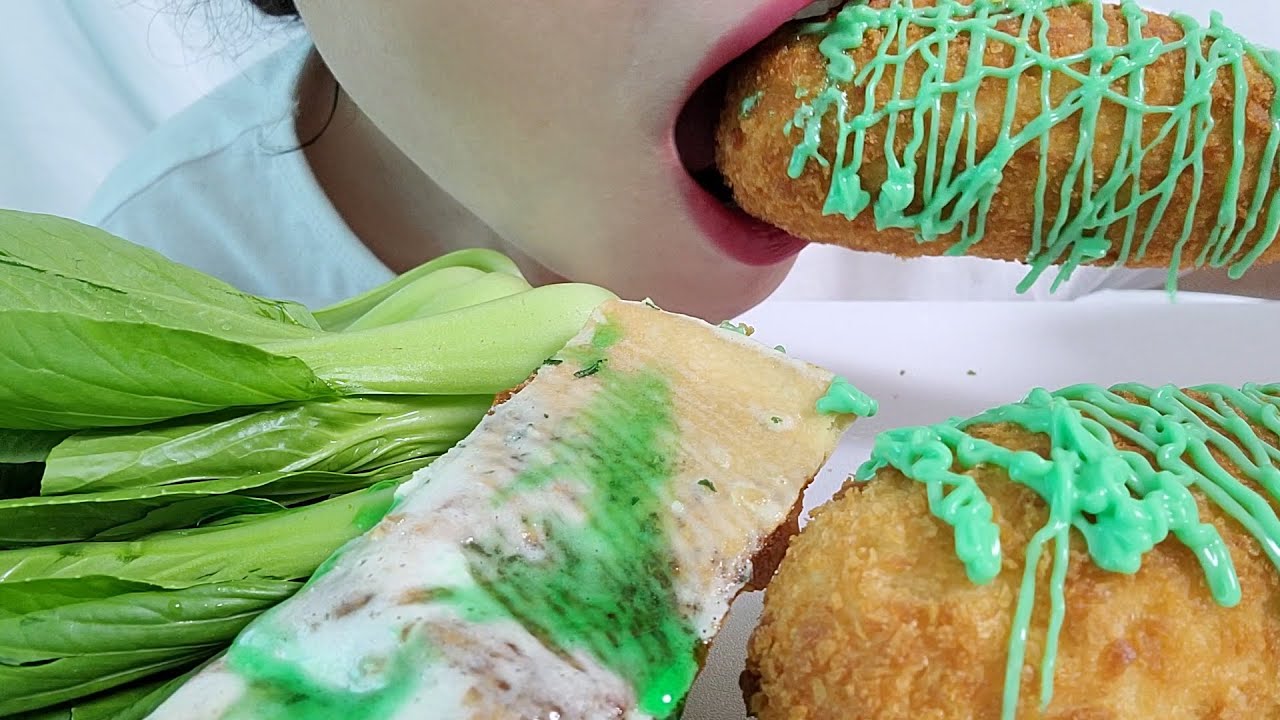 ruby asmr delicious bread and vegetables Green dessert eating show ...