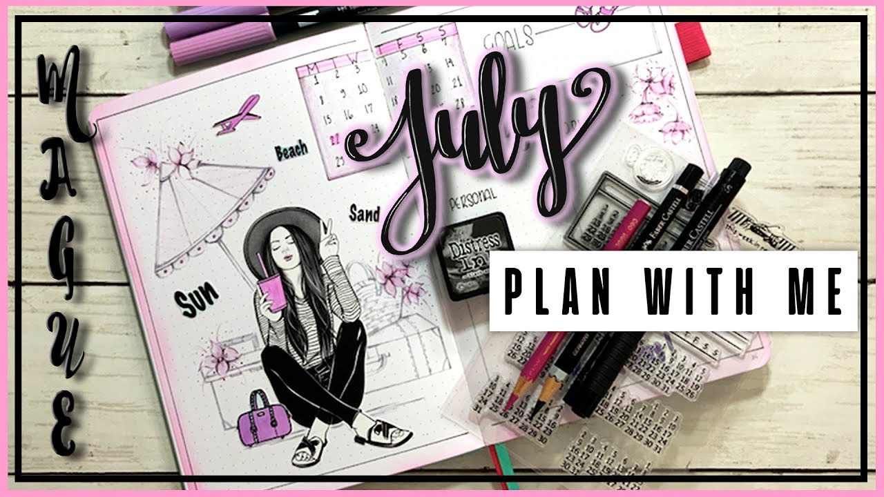 JULY 2019 I Bullet Journal Setup (Cute Girl and Flowers) - YouTube