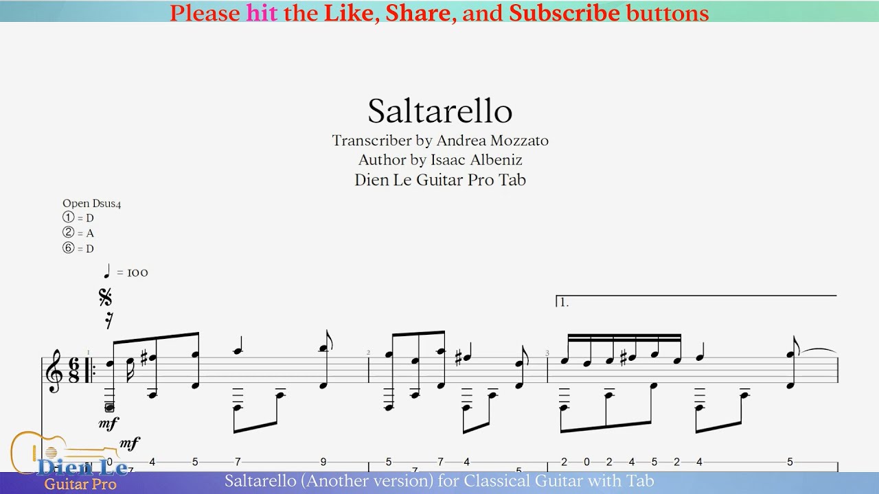 Saltarello (Another version) for Classical Guitar with Tab - YouTube