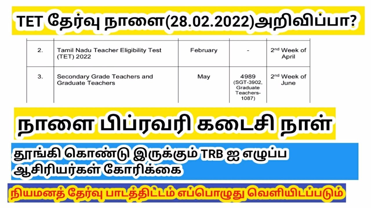 TN TET Notification 2022 அறிவிப்பு எப்பொழுது? ஆசிரியர்கள் கோரிக்கை ...